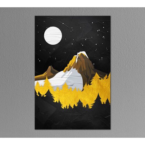 Картина интерьерная на натуральном холсте Poly Print Art "Золотые горы в зимнюю лунную ночь" 60х40 см.