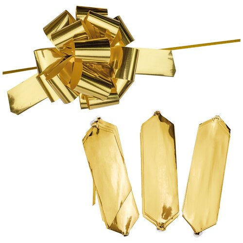 Декоративный бант-шар металлизированный для подарков 50х160 мм (золотой) 20 шт.