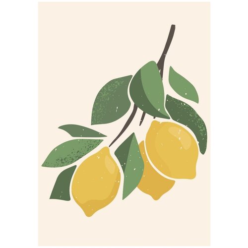 Постер / Плакат / Картина Овощи и фрукты - Лимон на ветке 50х70 см в раме