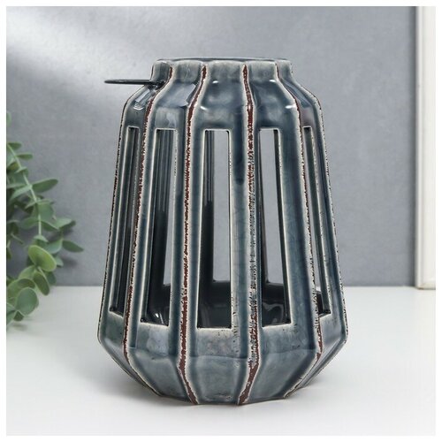Подсвечник керамика на 1 свечу "Фонарь с вырезами" серый 19х14х14 см