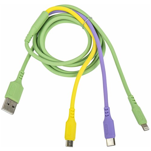 Кабель для зарядки 3 в 1 USB 2. 0 - Micro USB/Type - C/Lightning, 1 м, SONNEN, медь