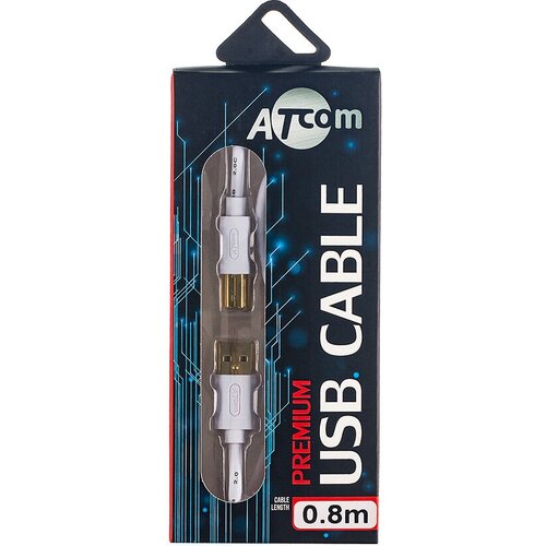 Кабель USB 0.8 m ATCOM (Am <=> Bm, белый), блистер