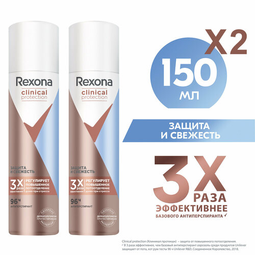 Део - спрей Rexona clinical protection защита и свежесть 150 мл (2 шт)