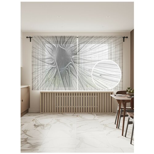 Тюль для кухни и спальни JoyArty "Темное солнце", 2 полотна со шторной лентой шириной по 145 см, высота 180 см.