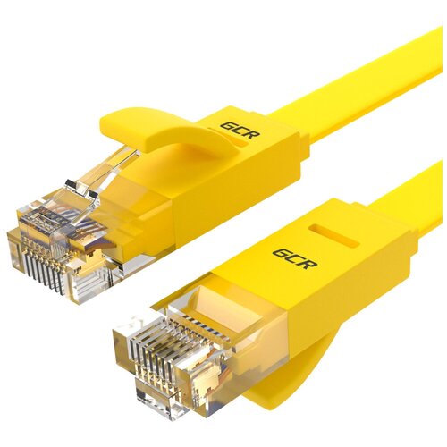 GCR Патч-корд PROF плоский прямой 2.0m, UTP медь кат.6, желтый, 30 AWG, ethernet high speed 10 Гбит/с, RJ45, T568B