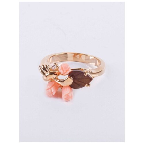 Кольцо помолвочное Lotus Jewelry, коралл, тигровый глаз, размер 20, розовый, коричневый