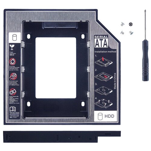 Optibay HDD/SSD в отсек CD/DVD 12.7мм крепления снизу, металл / пластик