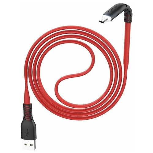 Кабель USB - микро USB HOCO X44 Soft, 1.0м, плоский, 2.4A, силикон, с индикатором, цвет: красный