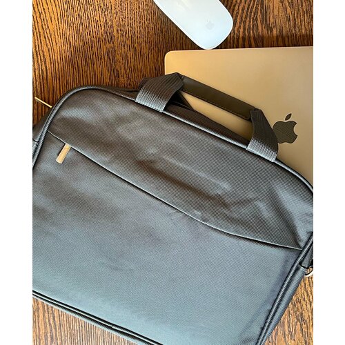 Сумка для ноутбука, макбука (Macbook) 13-14.1 дюймов с ремнем мужская, женская / Деловая сумка через плечо, размер 38-28-5 см, серый