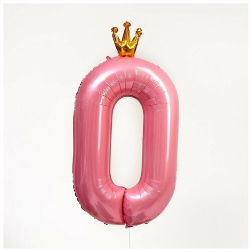 Шар фольгированный 40" "Цифра 0 с короной", цвет розовый
