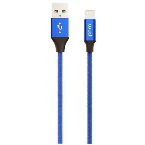 Кабель PERO DC-02, Lightning - USB, 2,4 А, 1 м, тканевая оплетка, синий