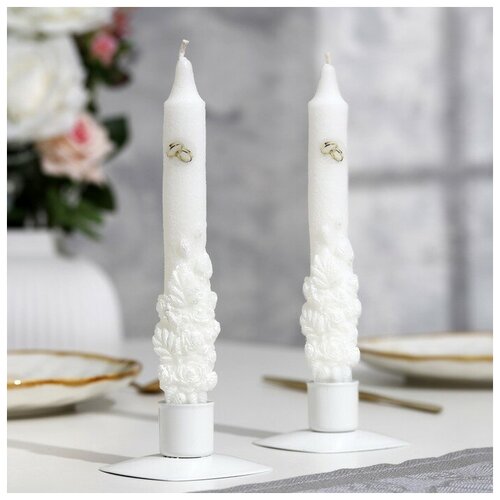 Набор свадебных свечей в коробке "Романтика с кольцами" белый родительская пара
