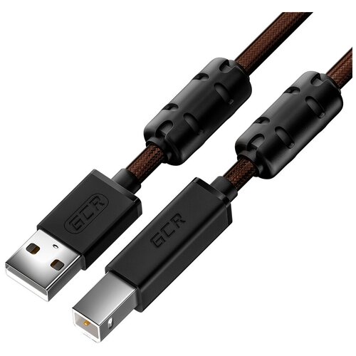 GCR Кабель PROF 5.0m USB 2.0, AM/BM, черно-прозрачный, ферритовые кольца, 28/24 AWG, экран, армированный, морозостойкий