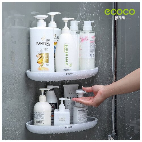 Держатель настенный пластиковый угловой для ванной комнаты навесной со скрытым креплением серый с белым ecoco
