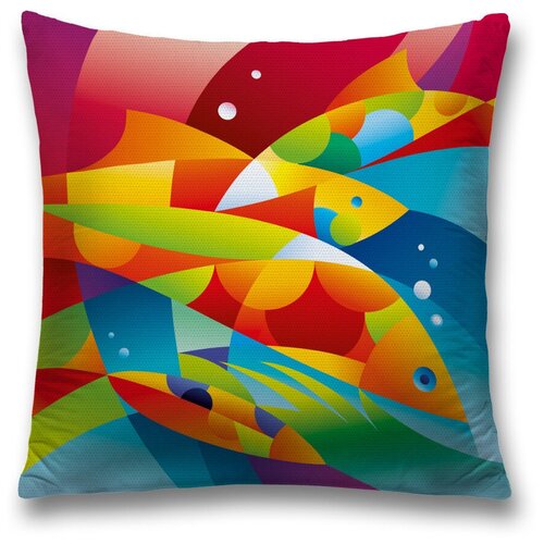 Наволочка декоративная на молнии, чехол на подушку JoyArty "Модерные рыбы" 45х45 см