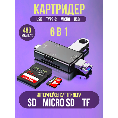 Картридер для ноутбука компьютера телефона для чтения карт micro SD карт