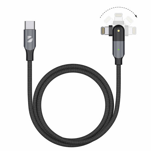 Дата-кабель USB-C - Lightning, поворотный, 180˚, PD, USB 2.0, 3A, 1.2м, алюминий, нейлон, черный, De, крафт, Deppa 72331-OZ