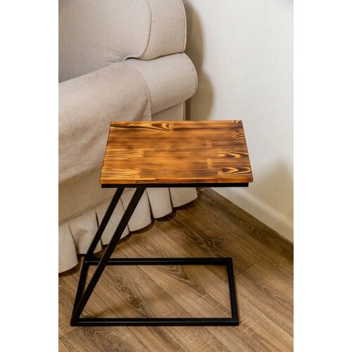 Журнальный приставной столик Table-Z в стиле Лофт со столешницей из массива сосны LoftComplect, 59,6х32х40 см.