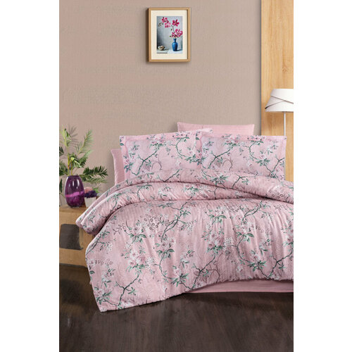 Комплект постельного белья из страйп-сатина SB003 Karven (розовый), Семейный (наволочки 50х70 и 70х70)