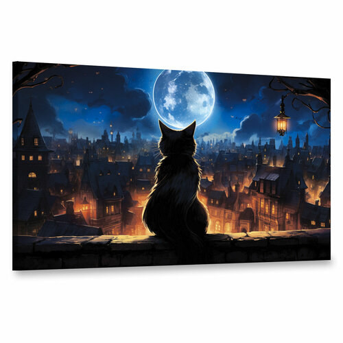 Интерьерная картина 100х60 "Кот и его ночные приключения"