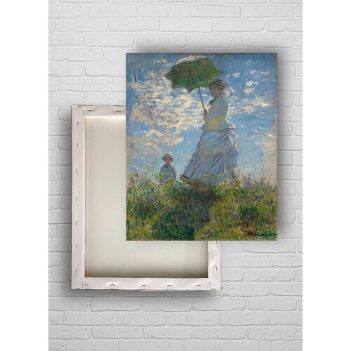 Картина репродукция "Прогулка. Дама с зонтиком", Клод Моне (холст 30х40 см, подрамник)