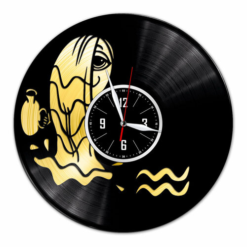 Знак зодиака "Водолей" - настенные часы из виниловой пластинки (с золотой подложкой)