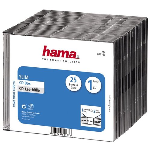 Бокс для CD/DVD дисков Slim Box, 25 шт, Hama, прозрачно-черный, H-51167