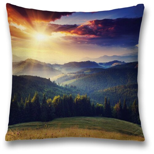 Наволочка декоративная на молнии, чехол на подушку JoyArty "Величественные горы на закате" 45х45 см