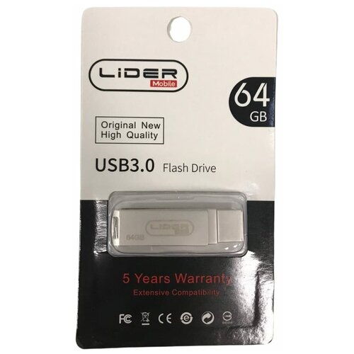 Флеш-накопитель для айфона Lider mobile USB 3.0 Flash Drive / 64 ГБ/ 3-в-1 / Водонепроницаемый чип/ Cеребристый