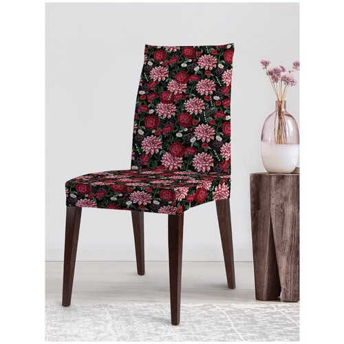 Декоративный чехол на стул JoyArty "Алые и розовые букеты" со спинкой велюровый