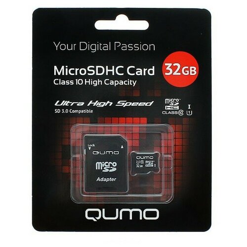 Карта памяти 32Gb - Qumo Micro SecureDigital CL10 UHS-I QM32GMICSDHC10U1 (Оригинальная!)