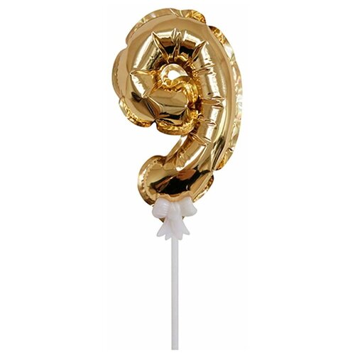 Воздушный шар, самодув, 18см Поиск "Цифра 9", фольгированный, золотой Поиск 298189