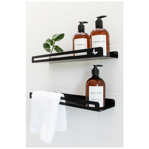 Полка для ванной комнаты УютсЪ с бабочкой и полотенцедержатель, комплект из двух штук, цвет черный
