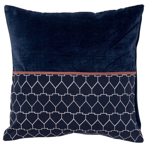 Чехол на подушку из хлопкового бархата с геометрическим принтом темно-синего цвета из коллекции Ethn, Tkano, TK21-CC0017