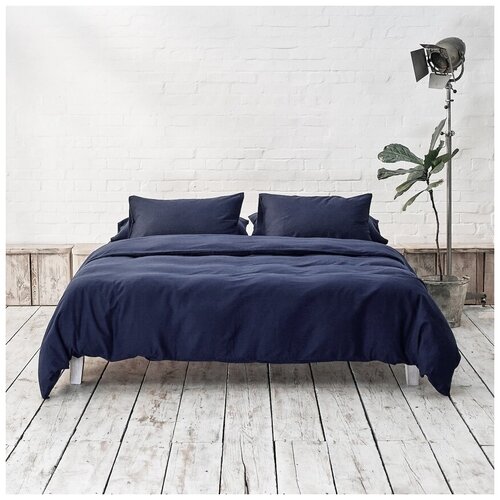Комплект постельного белья P001-1-50 Однотонное постельное бельё, Темно-синий цвет, 1.5 спальное, Перкаль 100% хлопок, наволочки 50x70