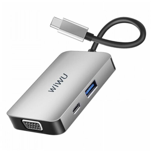Хаб WiWU Alpha 513HVP Type-C to USB 3.0 + HDMI + VGA + AUX 3.5 + Type-C 5 in 1 Adapter Grey