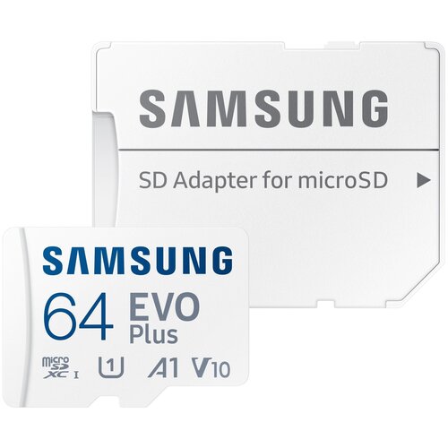 Карта памяти Samsung microSDXC 64 ГБ Class 10, V10, A1, UHS-I, R/W 130/130 МБ/с, адаптер на SD, 1 шт., белый