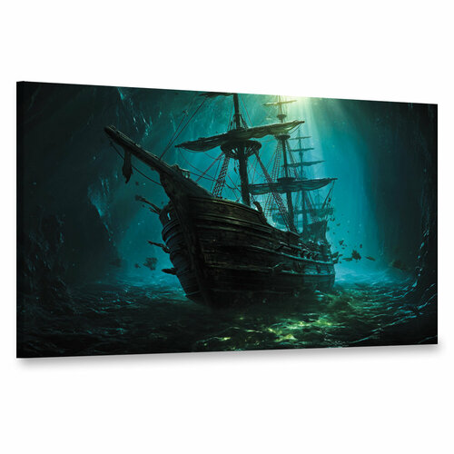 Интерьерная картина 100х60 "Корабль в морской пучине"