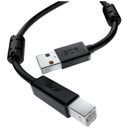 GCR Кабель PROF 3.0m USB 2.0, AM/BM, черный, ферритовые кольца, экран, армированный, морозостойкий