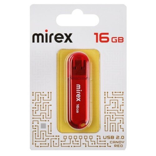 Флешка Mirex CANDY RED, 16 Гб , USB2.0, чт до 25 Мб/с, зап до 15 Мб/с, красная