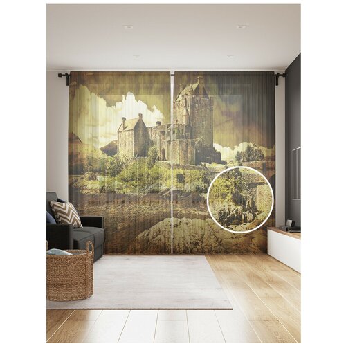 Тюль для кухни и спальни JoyArty "Вечерний путь к дворцу", 2 полотна со шторной лентой шириной по 145 см, высота 265 см.