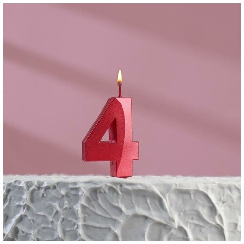 Свеча в торт на шпажке "‎Грань", цифра "4", 5 х 3.5 см, красная