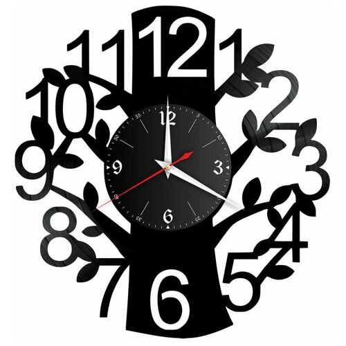 Часы из винила Redlaser "Цифры, время, дерево, листья" VW-10777