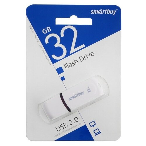 Флешка Smartbuy Paean White, 32 Гб, USB 2.0, чт до 25 Мб/с, зап до 15 Мб/с, белая