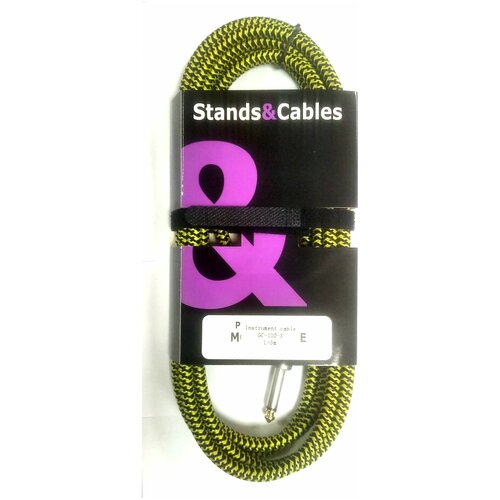 Кабель гитарный 3м угловой джек Stands & Cables чёрно-жёлтый