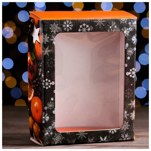 Коробка подарочная, крышка-дно, с окном "С Новым Годом", 18 х 15 х 5 см