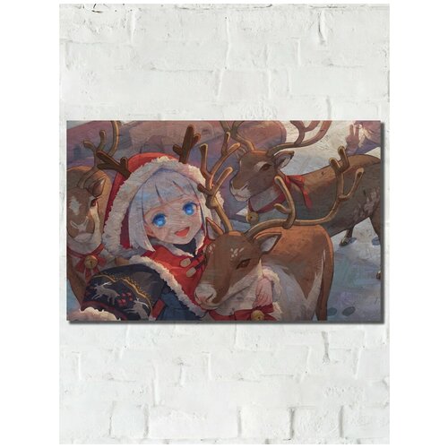 Картина интерьерная на рельефной доске ОСП Новый год (Рождество, Дед Мороз, Снегурочка, Аниме) - 7268 Г