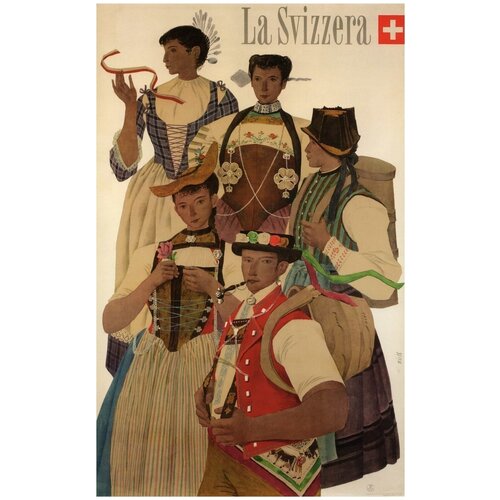 Плакат, постер на холсте Винтажная реклама Швейцарии 1951 года. Размер 60 х 84 см