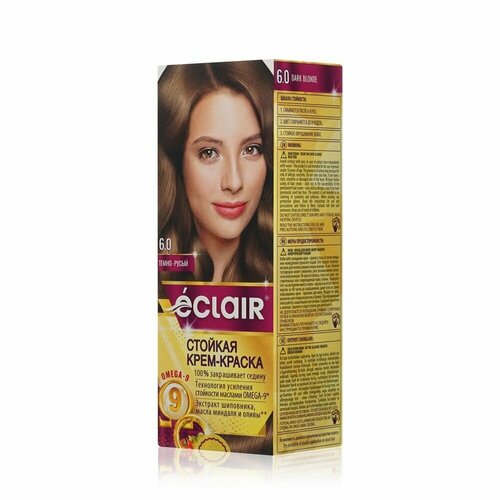 Краска для волос Eclair стойкая с маслами Omega-9, тон 6.0 Темно-русый