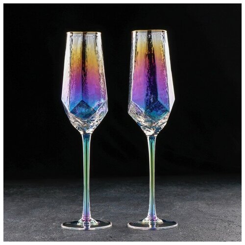 Набор бокалов для шампанского Magistro Дарио, 180 мл, 7х27,5 см, 2 шт, цвет перламутровый
